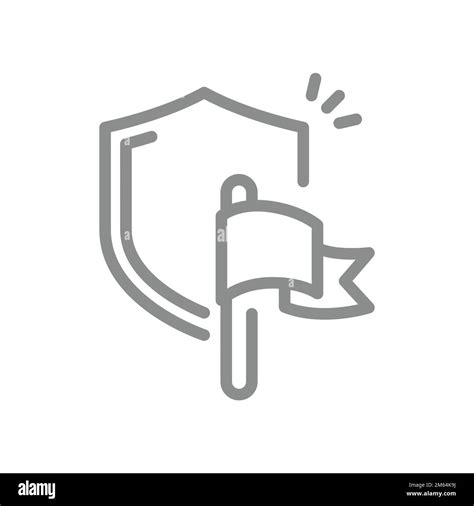 Shield And Flag Line Vector Icon Security Safety Alert Outlined