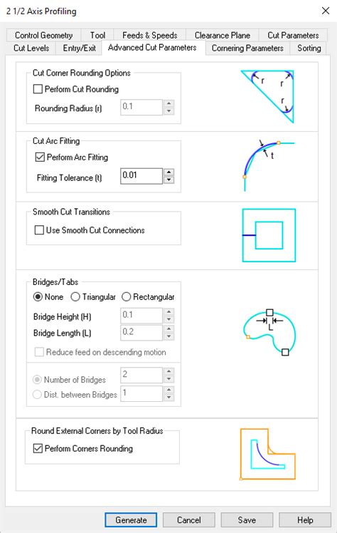 Profile Nest Module 2 Axis Profiling Advanced Cut Parameters
