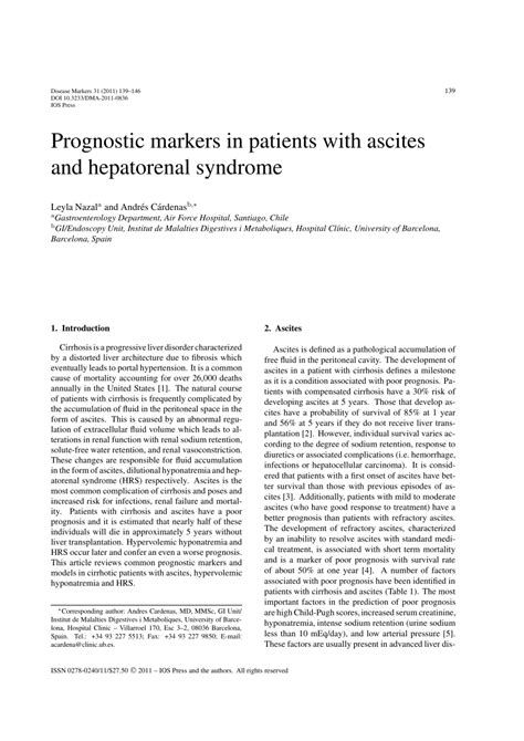 Pdf Prognostic Markers In Patients With Ascites And Hepatorenal Syndrome