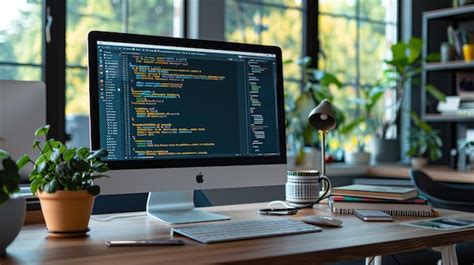 Imac On A Desktop In A Modern Office Displaying Programming Code Ar Style Raw Stylize