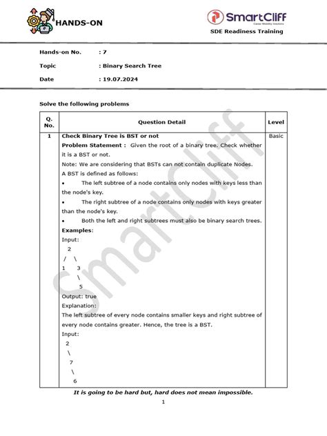 Hands On Binary Search Tree Questions 1 Pdf