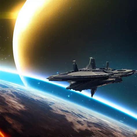 a battle spaceship hovering in space waiting, with | Stable Diffusion