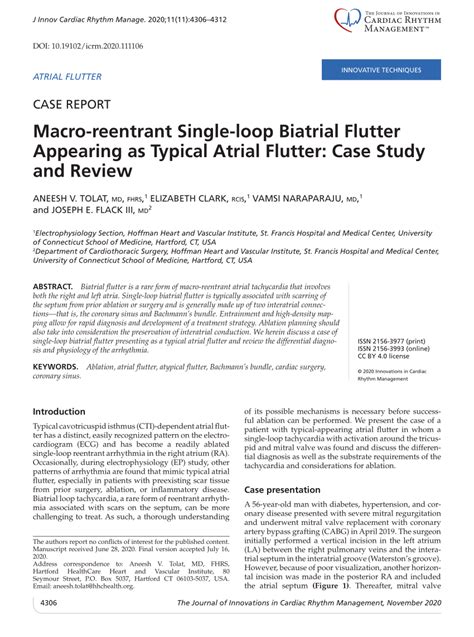 Pdf Macro Reentrant Single Loop Biatrial Flutter Appearing As Typical Atrial Flutter Case