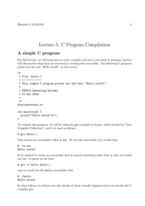 Lecture 5 C Program Compilation Slides Operating Systems Docsity