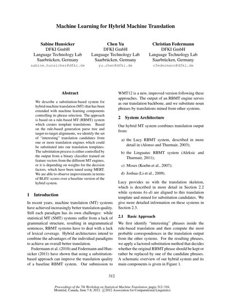 Pdf Machine Learning For Hybrid Machine Translation