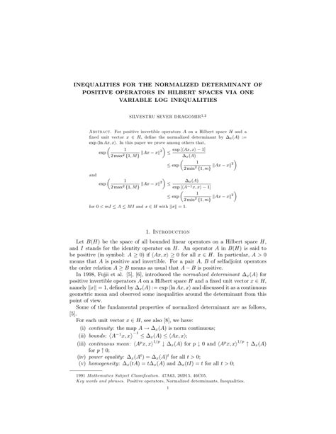 Pdf Inequalities For The Normalized Determinant Of Positive Operators In Hilbert Spaces Via