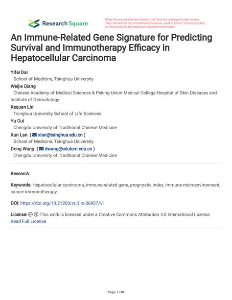 Pdf An Immune Related Gene Signature For Predicting Survival And
