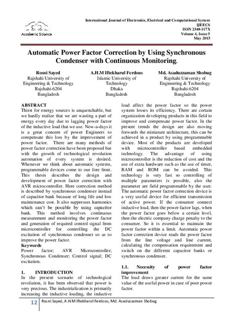 Pdf 2 Automatic Power Factor Correction By Using Synchronous