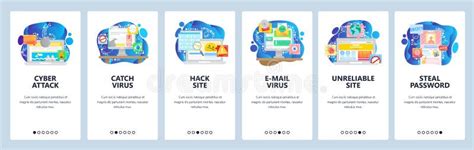 Mobile App Onboarding Screens Cyber Security Virus Attack Hacker