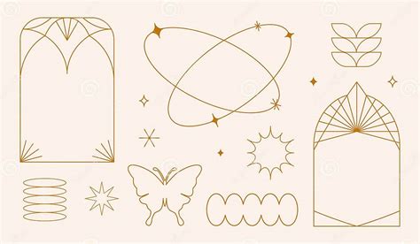 Vector Set Of Linear Minimalistic Aesthetic Frames Borders Geometric Shapes With Stars In Boho