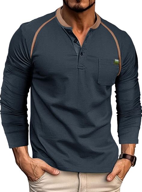 Kuukaas Grandad Long Sleeve T Shirts For Men Uk Long Sleeve Henley