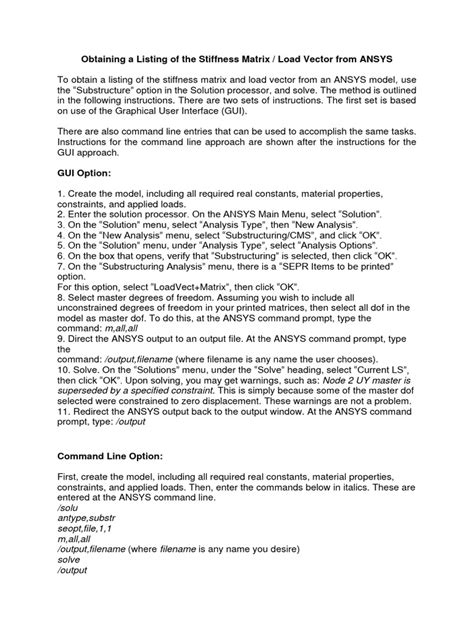 Ansys Obtaining A Listing Of The Stiffness Matrix Pdf Command Line Interface Stiffness
