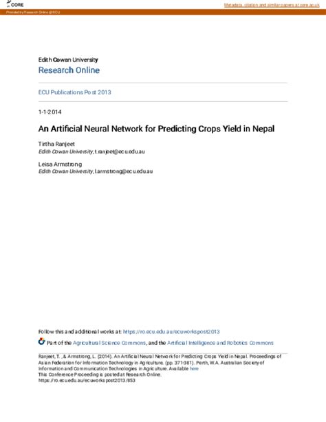 Pdf An Artificial Neural Network For Predicting Crop Yields In Nepal