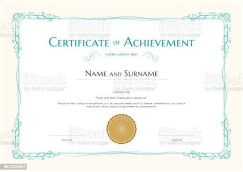 우아한 테두리 프레임 졸업 또는 수료 디플로마 디자인 럭셔리 인증서 템플릿 길로쉐에 대한 스톡 벡터 아트 및 기타 이미지