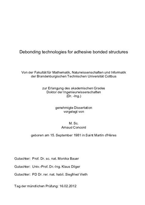 Pdf Debonding Technologies For Adhesive Bonded Structures