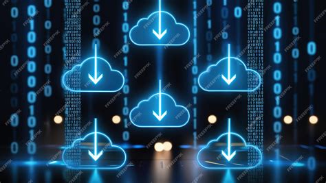 abstract digital cloud computing concept with blue cloud icons and