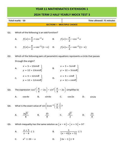 Term 2 Mock Test 3 Pdf Equations Function Mathematics