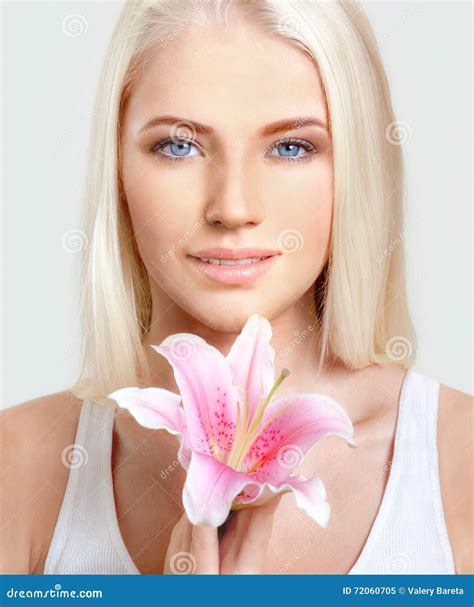 Beautiful Blonde With Lily Stock Image Image Of Background