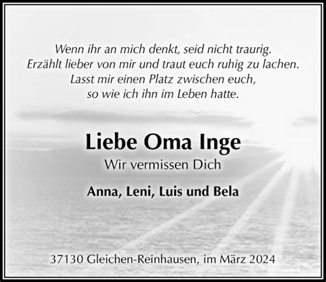 Traueranzeigen Von Oma Inge Trauer Anzeigen De