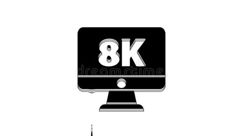Black Computer Pc Monitor Display With 8k Video Technology Icon Isolated On White Background 4k
