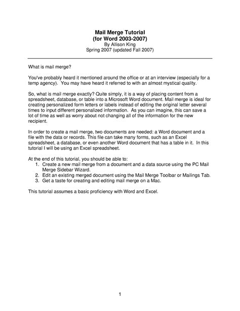 Mail Merge Tutorial Word 2003 And 2007 Mail Merge Tutorial For Word