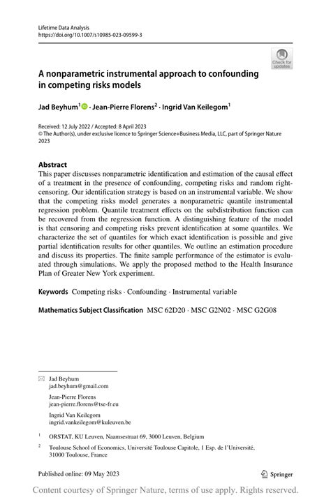 A Nonparametric Instrumental Approach To Confounding In Competing Risks Models Request PDF