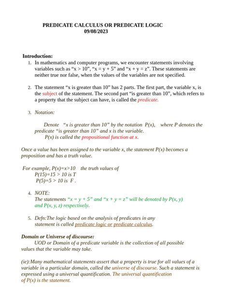 Predicate Calculus Pdf First Order Logic Mathematics