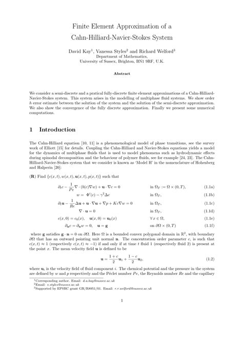 Pdf Finite Element Approximation Of A Cahn Hilliard Navier Stokes System
