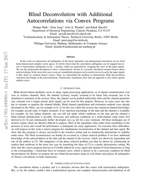 Pdf Blind Deconvolution With Additional Autocorrelations Via Convex