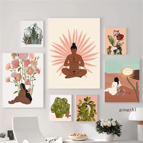 추상 누드 바디 여성 명상 포스터 미니멀리스트 식물 꽃 캔버스 회화 벽 예술 사진 거실 침실 장식그림 And 서예 Aliexpress