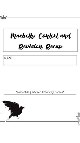 Macbeth Context And Act 1 Scene 1 Revision Workbook Teaching Resources