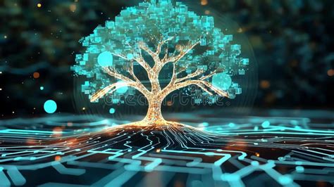 Digital Tree Growing From Futuristic Circuit Board Symbolizing Technological Growth Stock Video