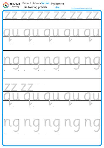 Handwriting Phase 3 Phonics zz qu ng ch sh th (Set 6) | Teaching Resources