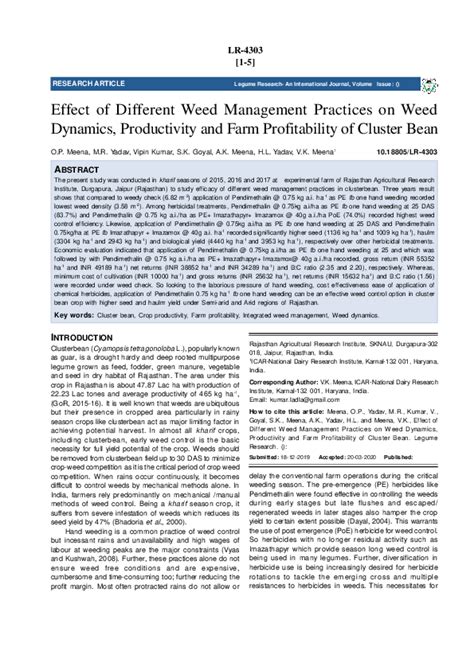 Pdf Effect Of Herbicidal Weed Management On Yield Attributes And Yield Of Kodo Paspalum