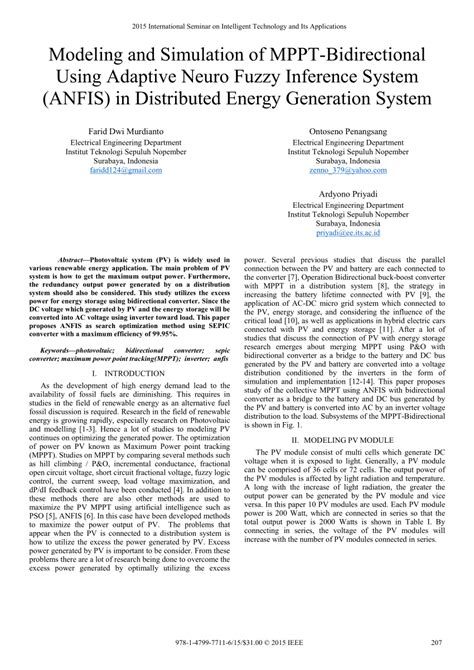 Pdf Modeling And Simulation Of Mppt Bidirectional Using Adaptive Neuro Fuzzy Inference System