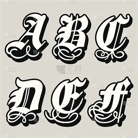 哥特字母ab C D E F素材 花瓣网