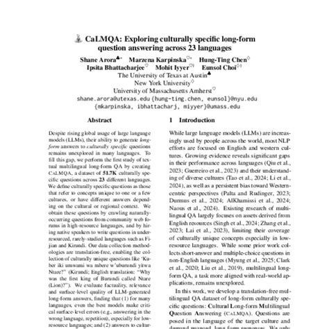 Calmqa Exploring Culturally Specific Long Form Question Answering Across 23 Languages Acl