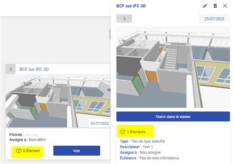 BCF mis à jour de la liste des objets ifc côté dashboard BCF Issue bimdata platform