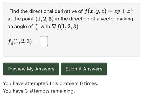 Find The Directional Derivative Of F X Y Z Zy X4 At