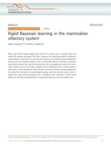 pdf rapid bayesian learning in the mammalian olfactory system