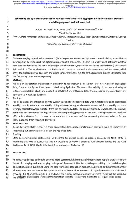 Pdf Estimating The Epidemic Reproduction Number From Temporally