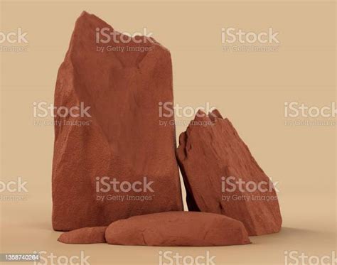 복사 공간 3d 렌더링이 있는 제품 디스플레이용 평평한 색상 배경의 갈색 색상 바위 0명에 대한 스톡 사진 및 기타 이미지 0명 3차원 형태 거친 Istock