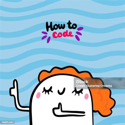 만화 스타일로 수동 손으로 그린 벡터 일러스트를 코딩하는 방법 여자 귀여운 프로그래머 개념에 대한 스톡 벡터 아트 및 기타