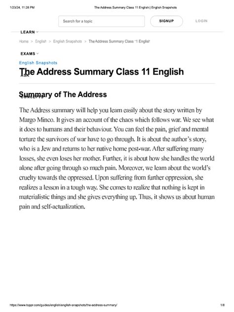 The Address Summary Class 11 Pdf