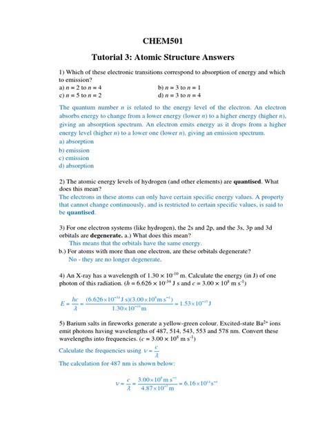 Atomic Structure Answers Pdf Emission Spectrum Atomic Orbital