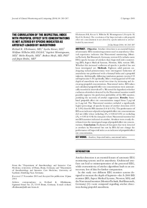 Pdf The Correlation Of The Bispectral Index With Propofol Effect Site Concentrations Is Not