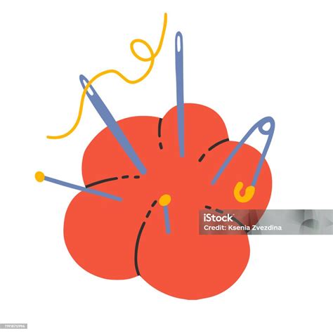 퍼프 패드 용 바늘 바느질 패드 핀 클립 아트 간단한 손으로 그린 현대 낙서 그리기 트렌디 한 스케치 스타일의 고립 된 벡터 일러스트레이션 개인 장식품에 대한 스톡 벡터