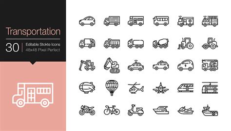 교통 아이콘입니다 현대적인 라인 디자인 프리젠 테이션 그래픽 디자인 모바일 응용 프로그램 또는 Ui입니다 편집 가능한 스트로크