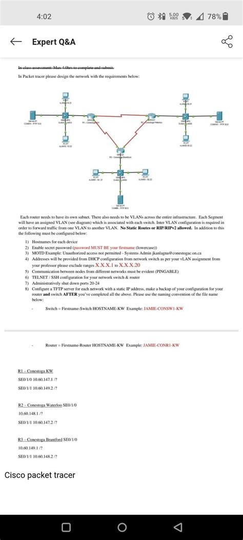 Solved In Packet Tracer Please Design The Network With The Chegg