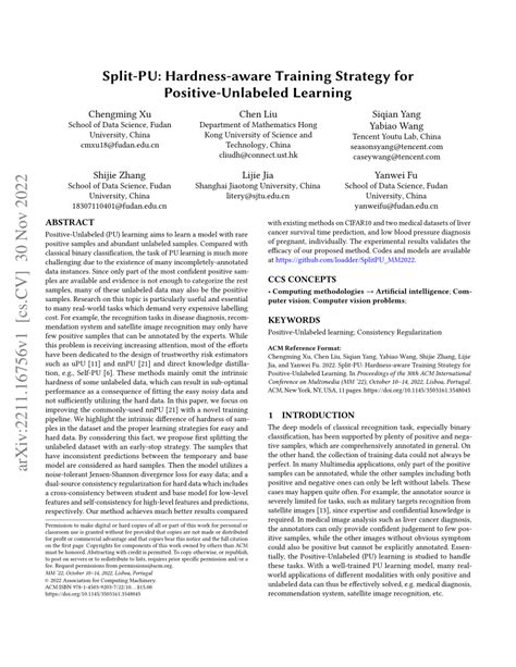 Pdf Split Pu Hardness Aware Training Strategy For Positive Unlabeled Learning